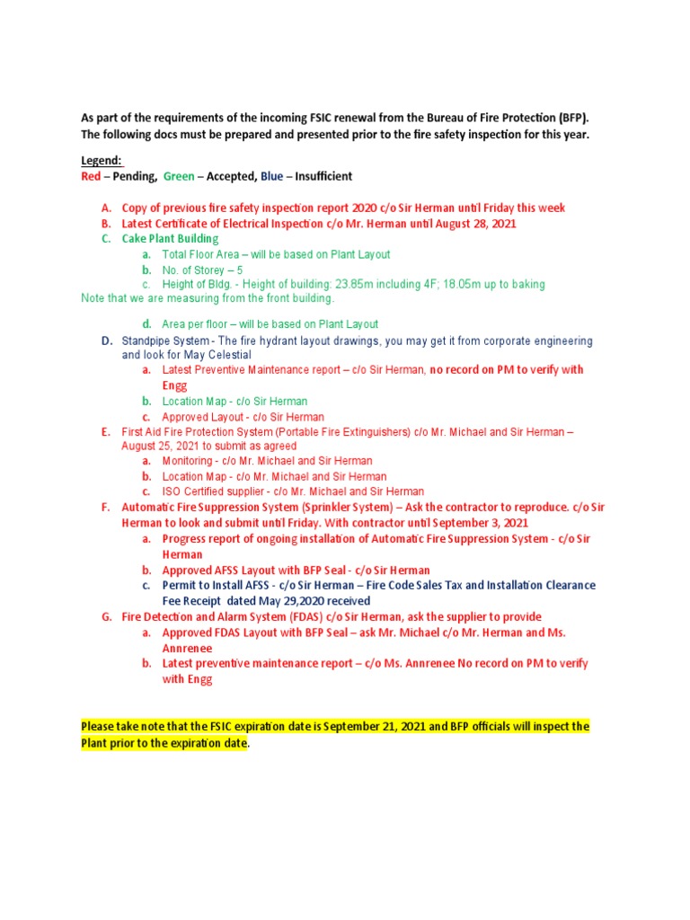 FSIC Requirements 2021 Update09082021 | PDF | Fire Safety | Fires