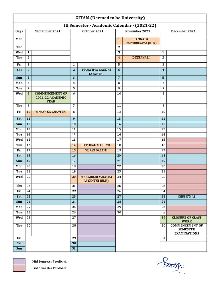 GITAM Academic Calendar 2025-26 | PDF | Schools | Academia