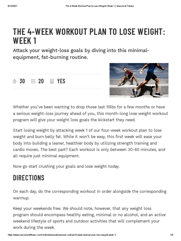 The 4 Week Workout Plan To Lose Weight WEEK 1 | PDF | Weight Loss ...
