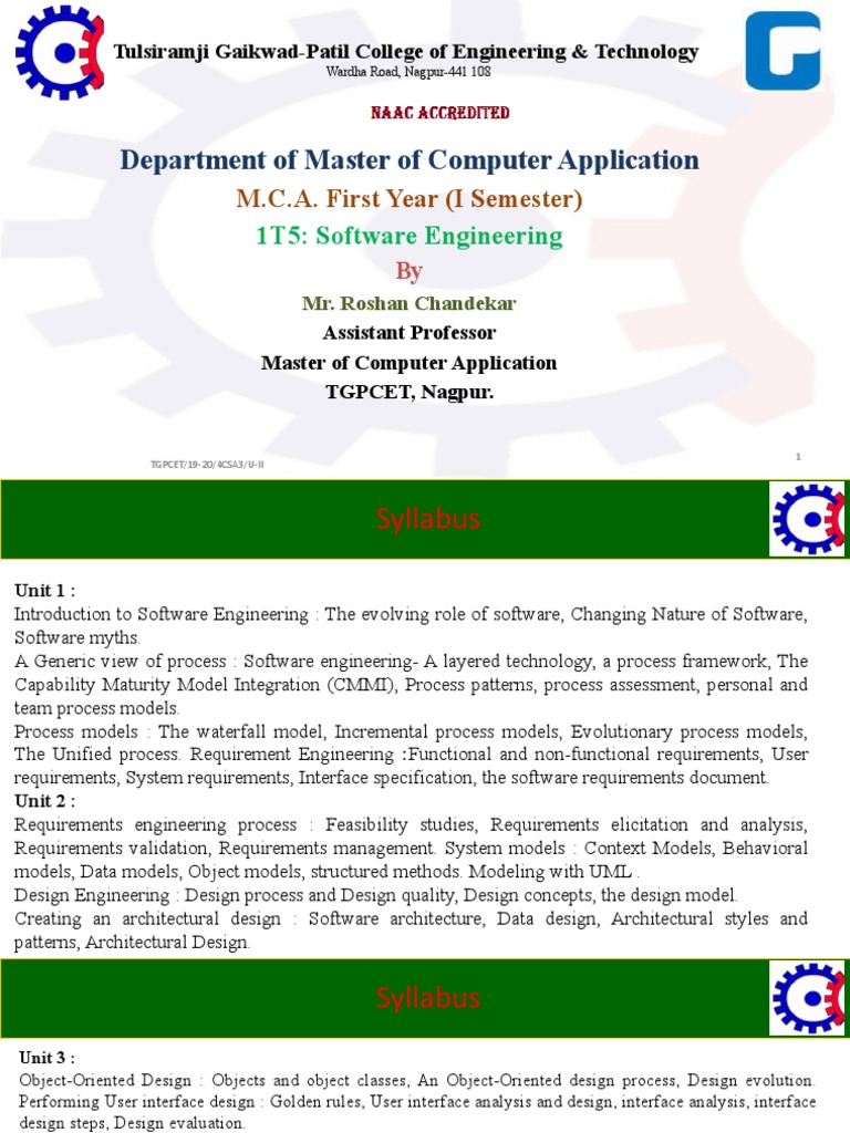 Department of Master of Computer Application: M.C.A. First Year (I ...