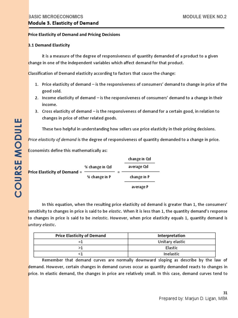 BAC 101 Course Module Week 2 | PDF | Demand | Elasticity (Economics)