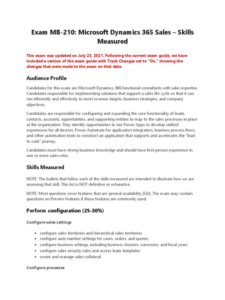 Exam Guide for Dynamics 365 Sales MB-210 | PDF | Sales | Product Lifecycle