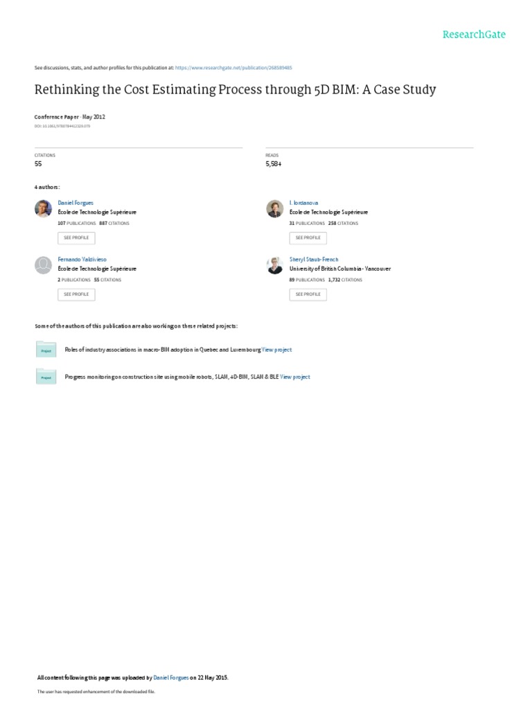 Rethinking The Cost Estimating Process Through 5D BIM: A Case Study ...