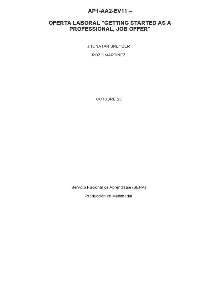 AP1-AA2-EV11 - Oferta Laboral "Getting Started As A Professional, Job Offer" | PDF | 3 D ...