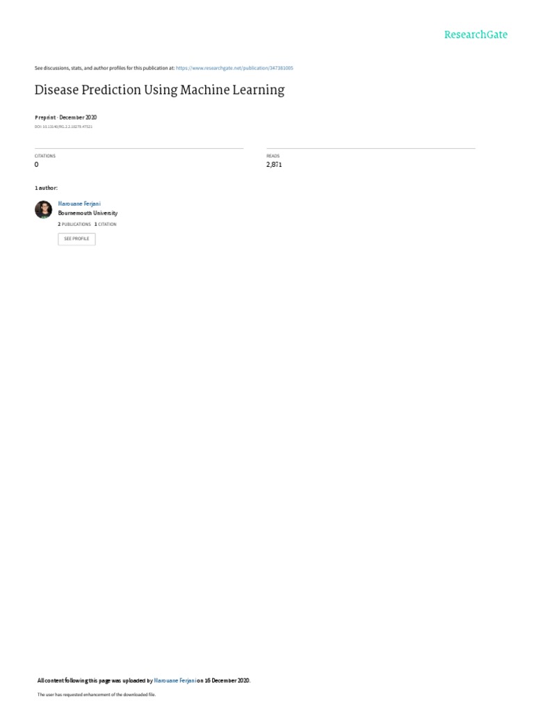 Disease Prediction Using Machine Learning: December 2020 | PDF ...