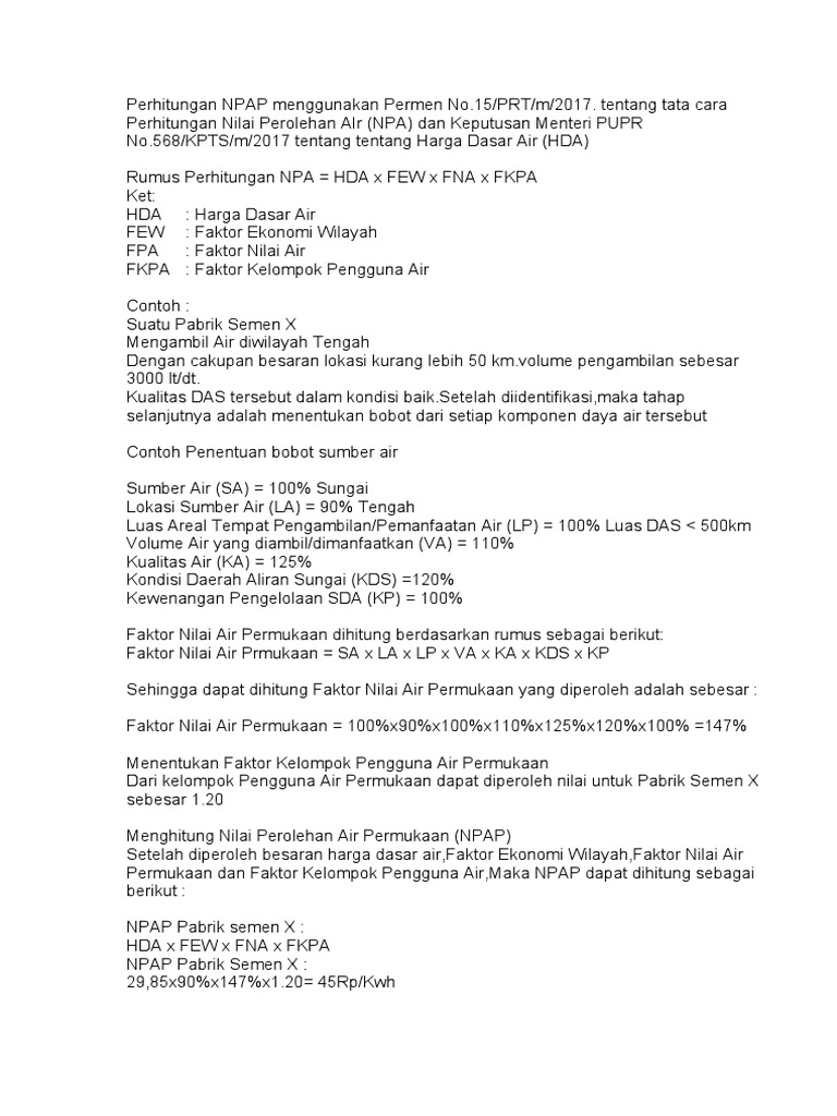 Perhitungan NPAP Menggunakan Permen No 15 Tahun 2017 | PDF