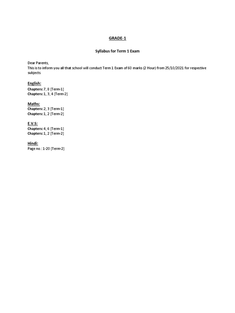 Grade-1 - Syllabus PDF | PDF | Teaching Methods & Materials