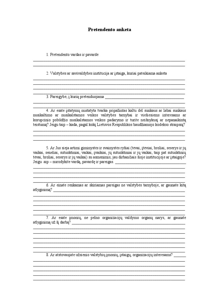 Pretendento Anketa | PDF