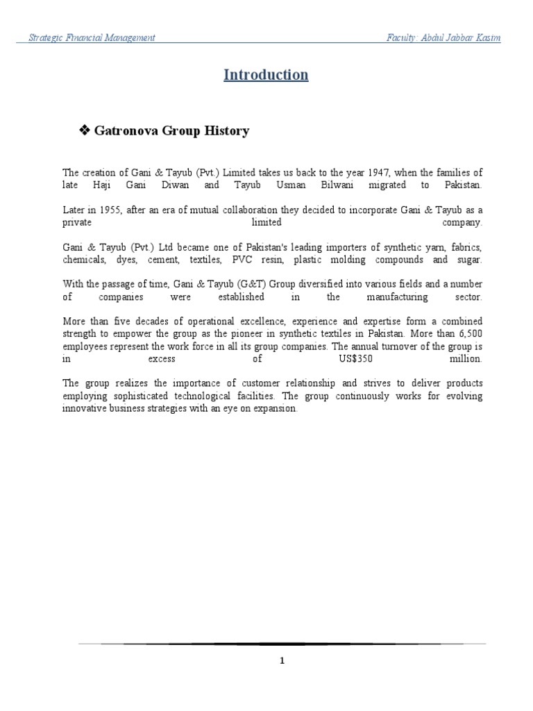 Gatronova Group History: Strategic Financial Management Faculty: Abdul ...