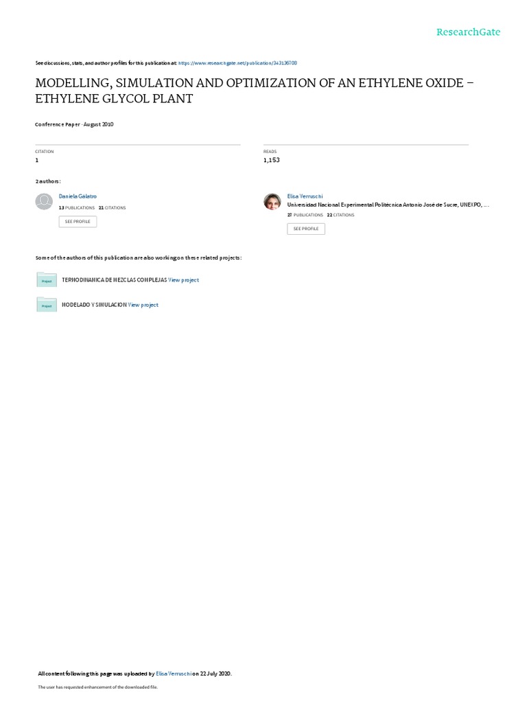 Modelling, Simulation and Optimization of An Ethylene Oxide - Ethylene ...