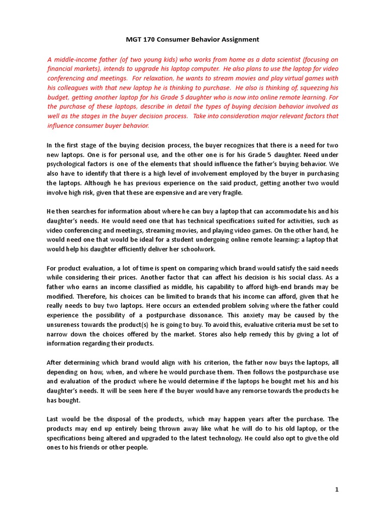 Consumer Behavior Assignment | PDF | Consumer Behaviour | Behavior
