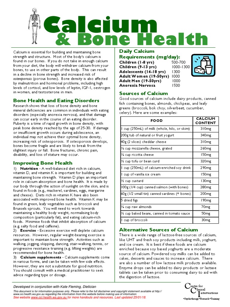 Eating Disorders Information Sheet - 05 - Calcium and Bone Health | PDF ...