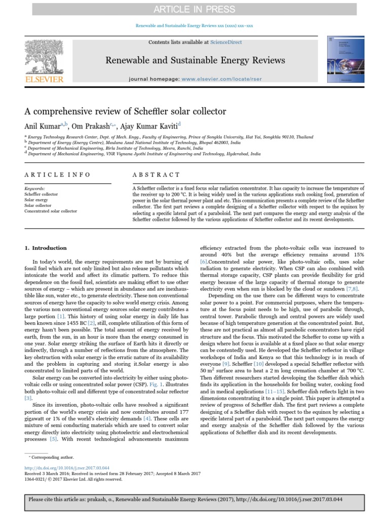 A Comprehensive Review of Scheffler Solar Collector | PDF | Solar ...