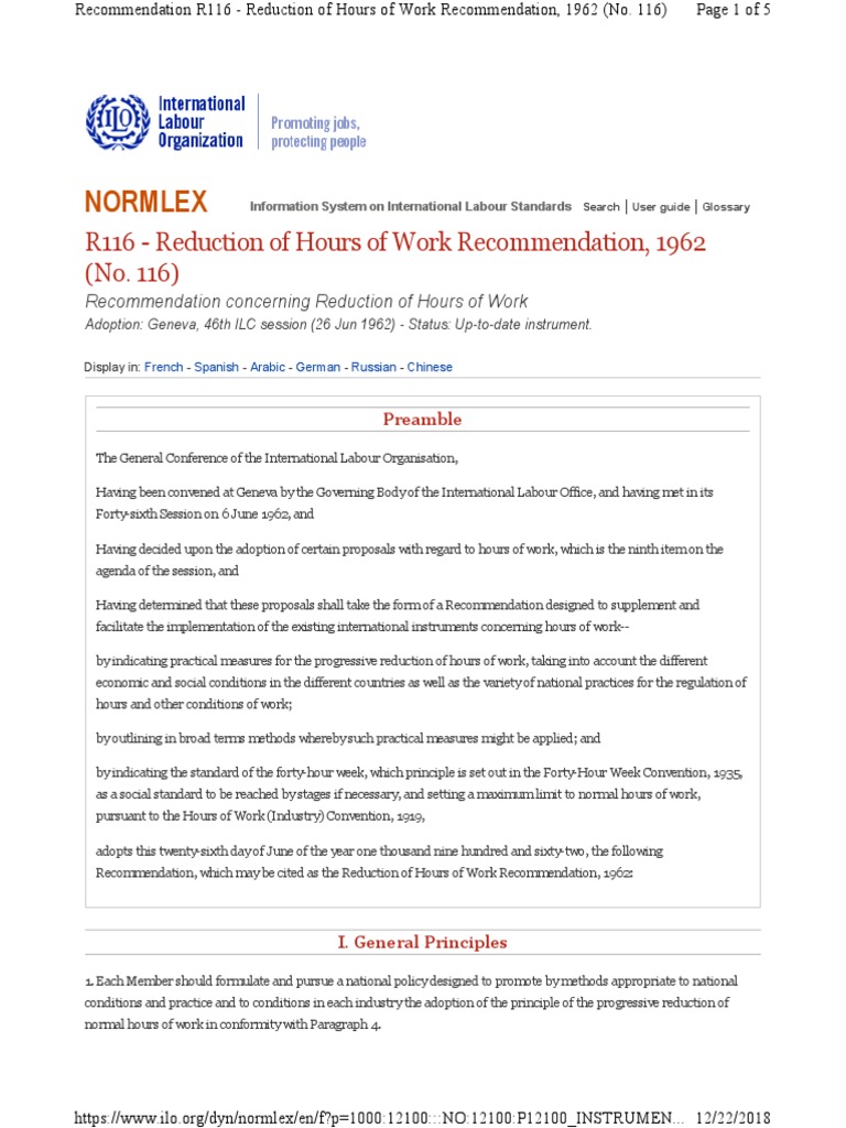 ILO - Recommenation - Hours of Work | PDF | Employment | International ...