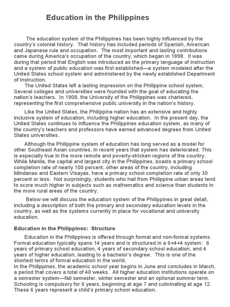 Overview of the Philippine Education System | PDF | Academic Degree ...