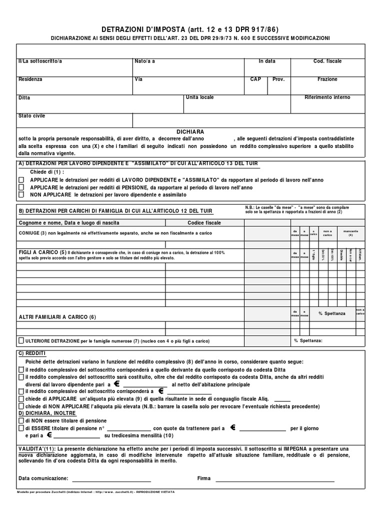 Modulo Detrazioni | PDF