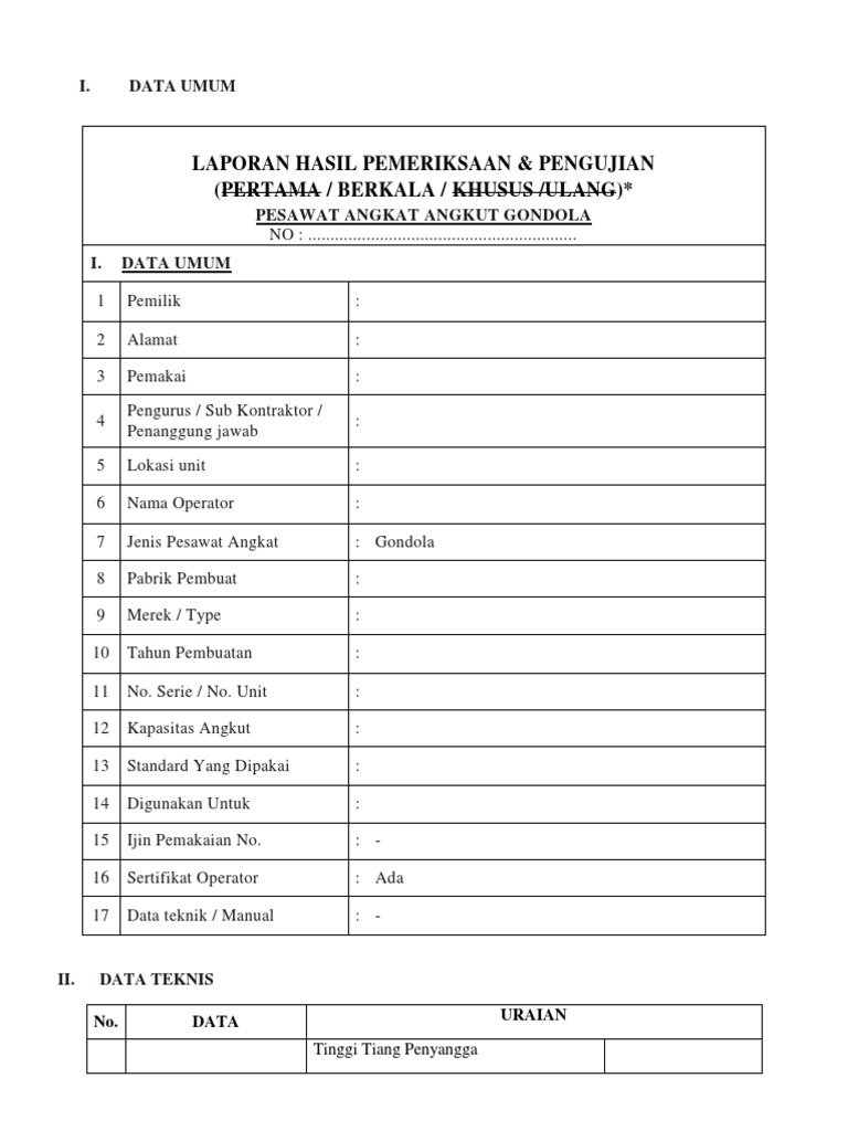 Checklist Inspeksi Gondola K3 | PDF