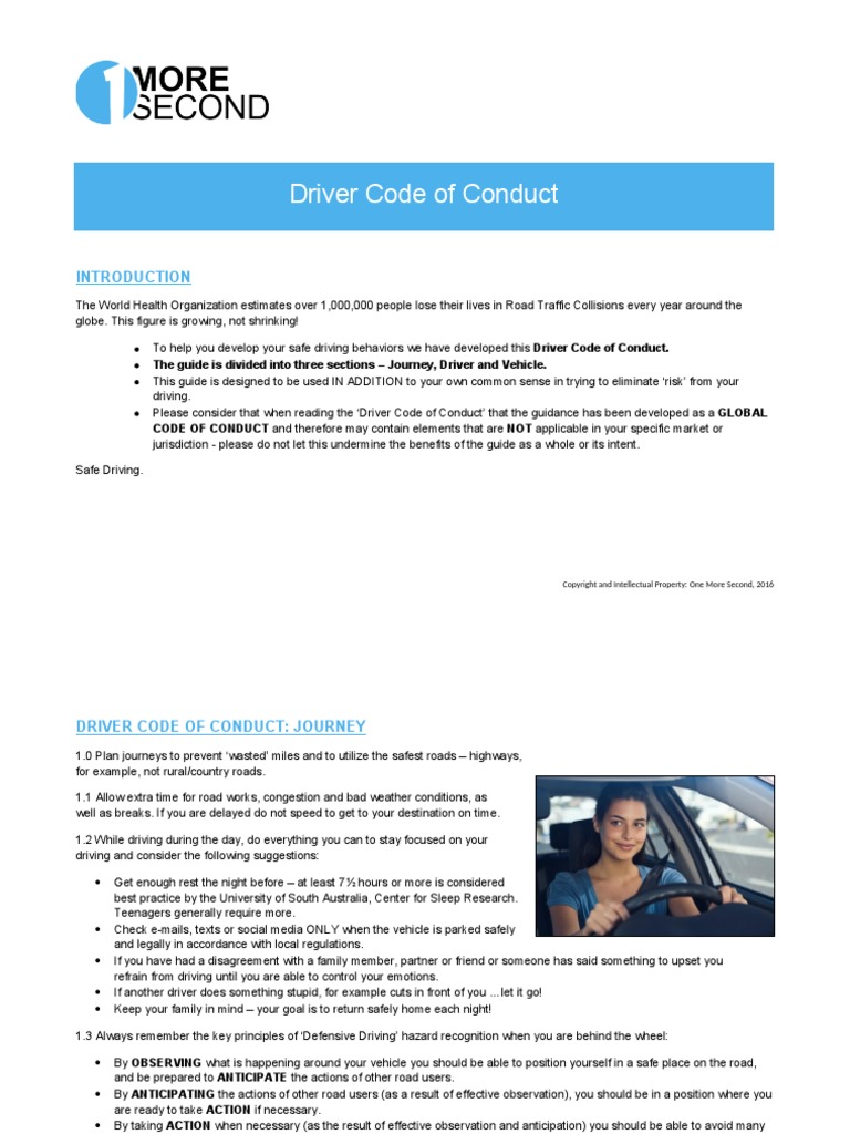 Oms Driver Code of Conduct | PDF | Traffic Collision | Driving