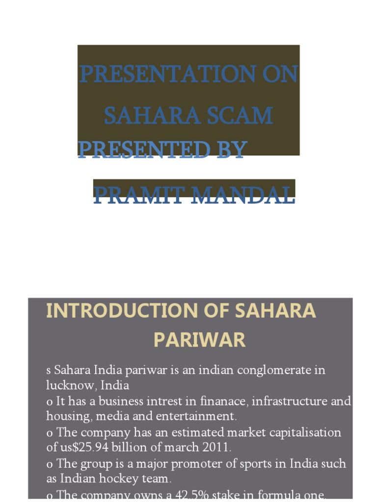 Presentation On Sahara Scam | PDF | Investing | Economies