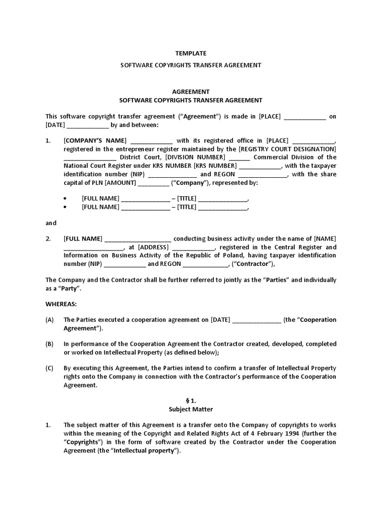 III-01 Software Copyrights Transfer Agreement | PDF | Copyright | Software