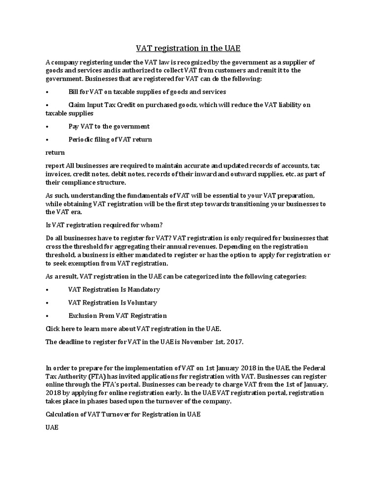 VAT Registration Guide for UAE Businesses | PDF | Value Added Tax | Taxes