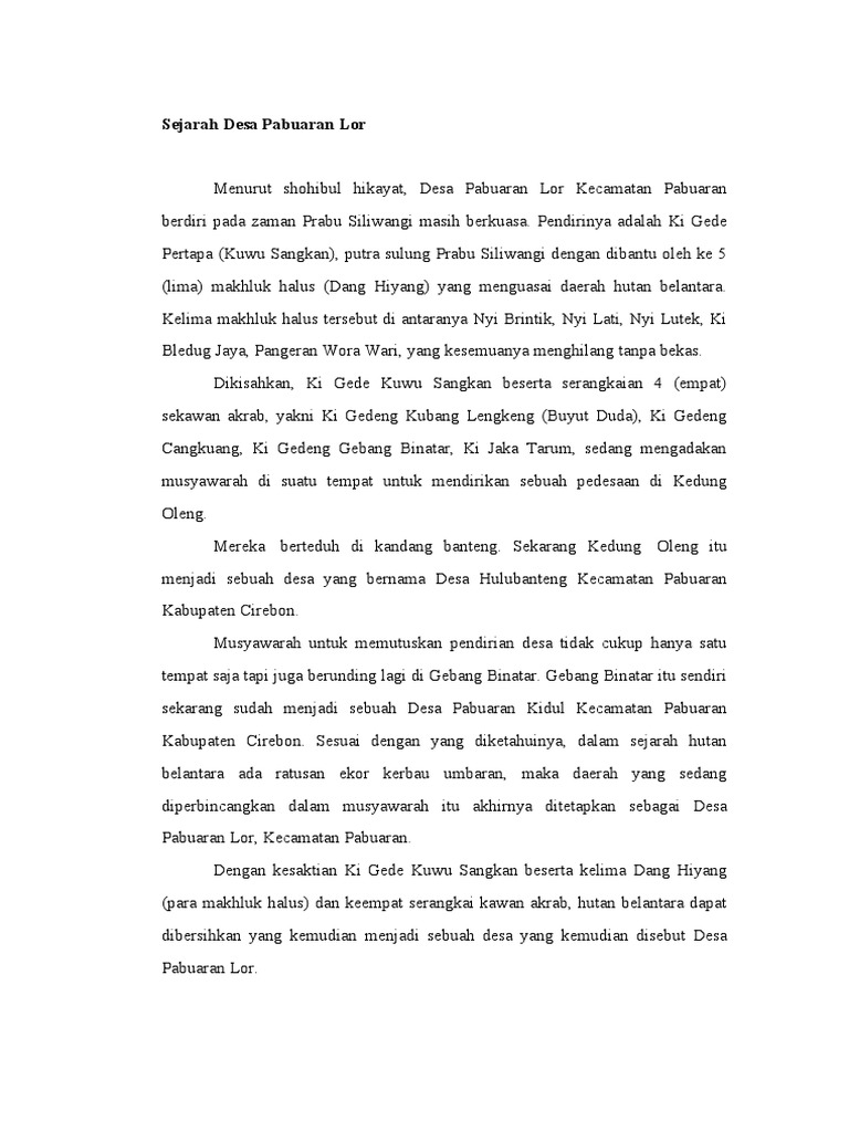 Sejarah Desa Pabuaran Lor | PDF