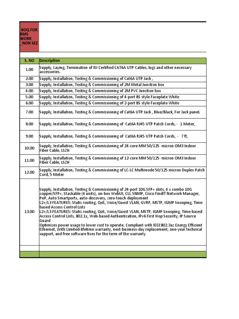 Legato-Blr & Hyd-Xexon BMS BOQ 02-July-2021 | PDF | Internet Protocols | Manufactured Goods