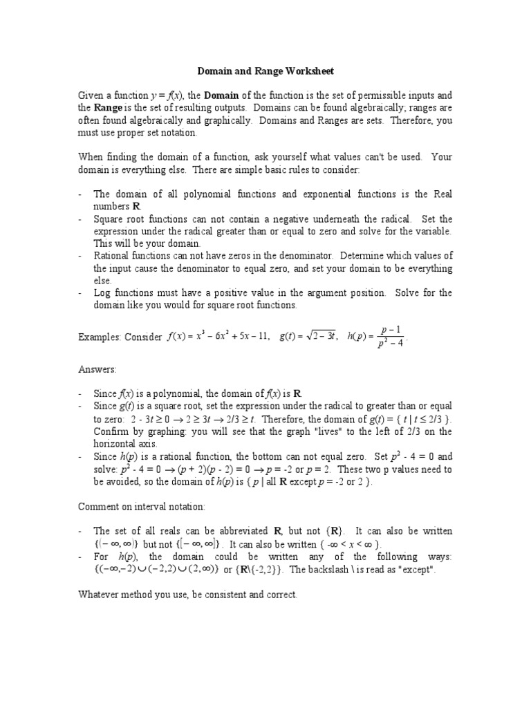 PreCalculus L21B Domain and Range Practice | PDF | Function ...