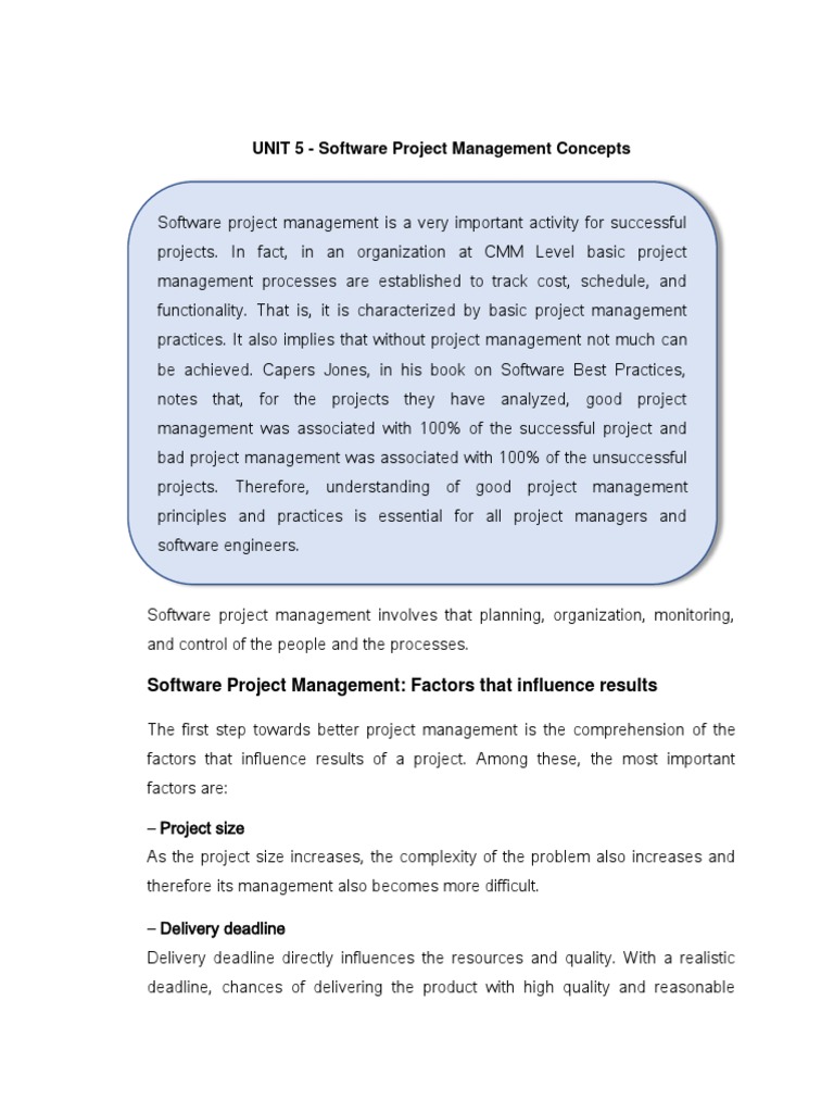 UNIT 5 - Software Project Management Concepts | PDF | Project ...