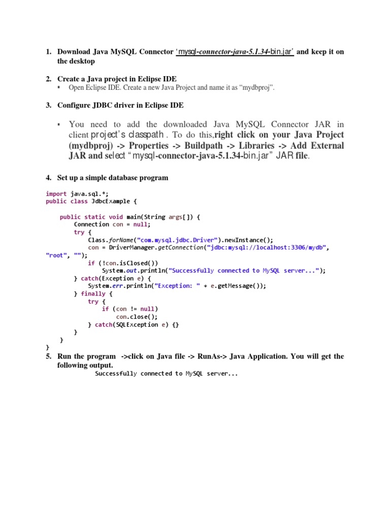 Steps To Run JDBC | PDF | My Sql | Software Development
