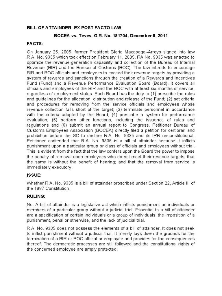 Bill of Attainder-Ex Post Facto Law | PDF | Ex Post Facto Law | Crimes