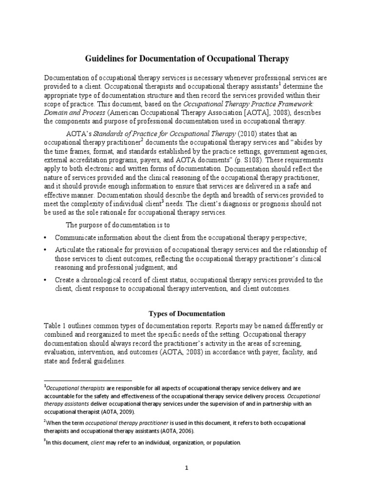 Guidelines For Documentation of Occupational Therapy | PDF ...