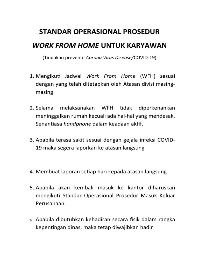 Sop WFH Kary | PDF