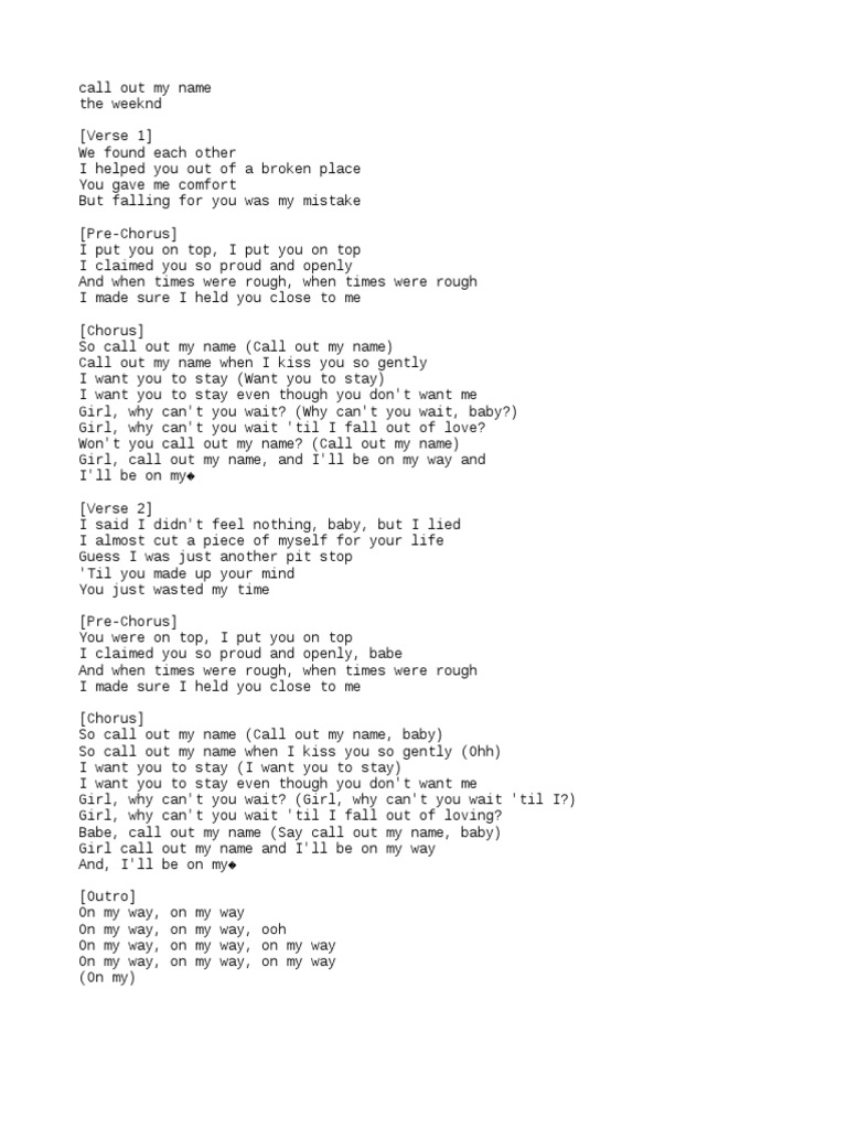 Call Out My Name Lyrics Analysis | PDF