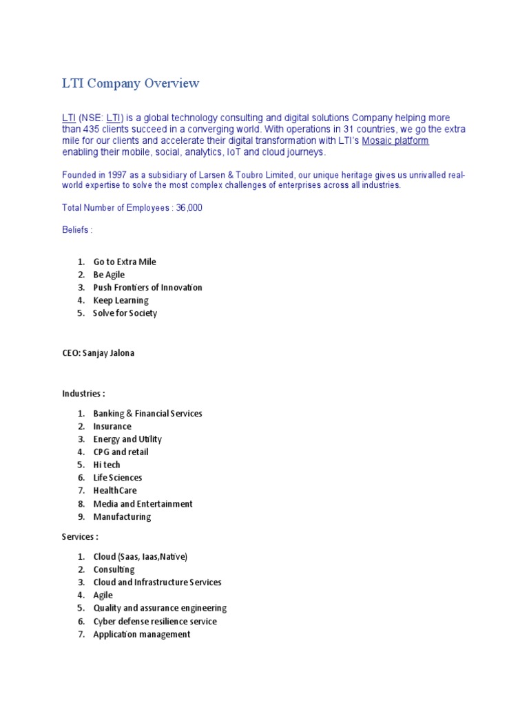 LTI Company Overview | PDF
