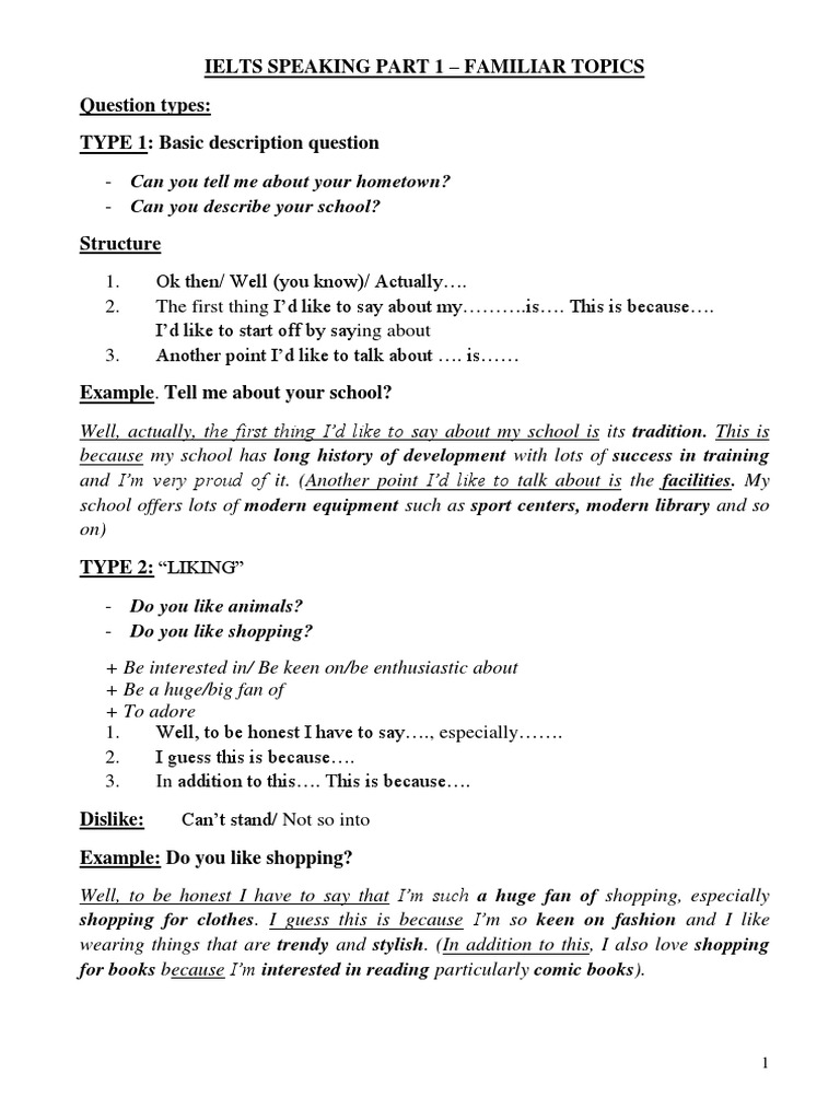 IELTS Speaking: Part 1 Guide | PDF
