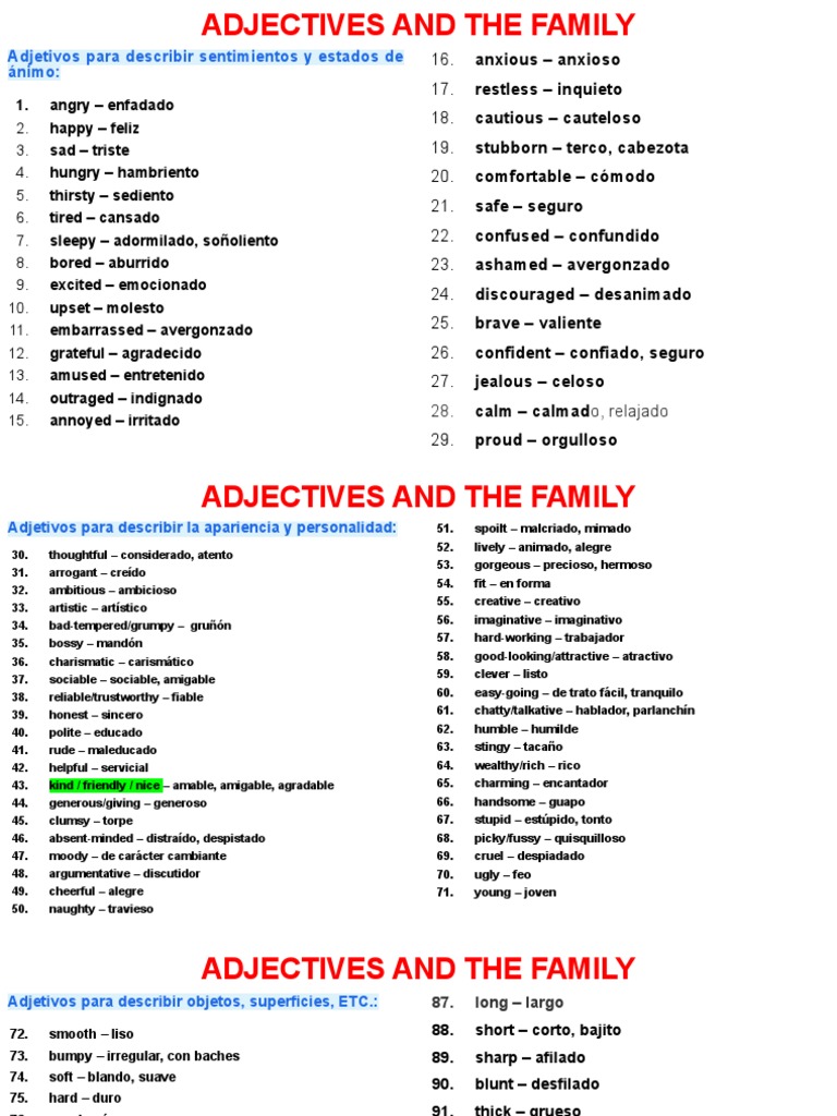 Adjetivos para Describir la Familia | PDF