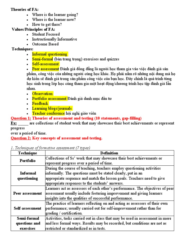 Theories of FA:: Question 1: Theories of Assessment and Testing (10 ...