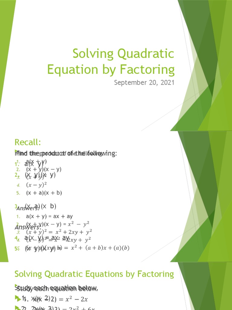 Solving Quadratic Equation by Factoring: September 20, 2021 | PDF ...