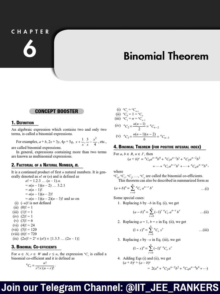 Binomial Theorem Complete Chapter Notes For Iit Jee @iit Jee Rankers ...