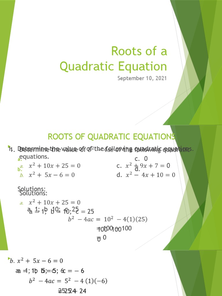 Roots of A Quadratic Equation: September 10, 2021 | PDF