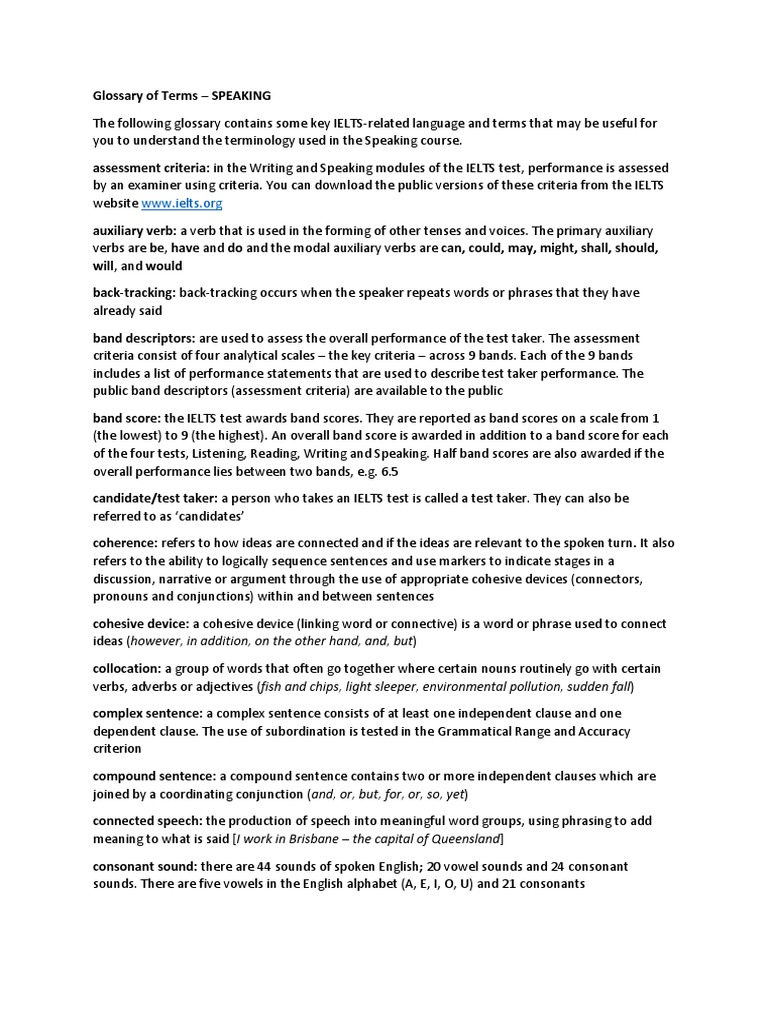 Glossary of Terms - Speaking Course | PDF | English Language ...