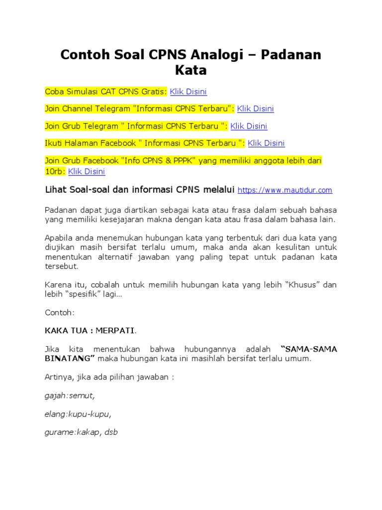 Contoh Soal Padanan Kata CPNS | PDF