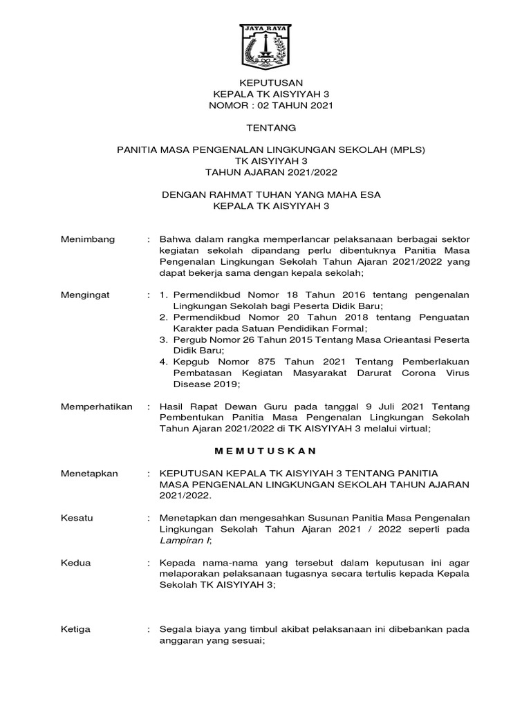 SK MPLS TK Aisyiyah 3 | PDF