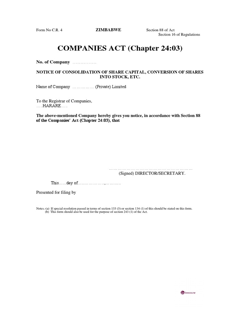 Notice of Share Capital Consolidation | PDF | Finance & Money Management