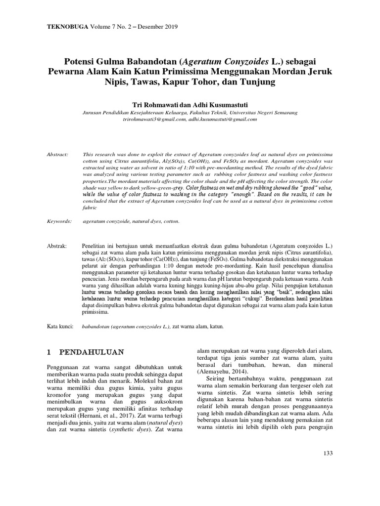 Potensi Gulma Babandotan (Ageratum Conyzoides L.) Sebagai Pewarna Alam ...