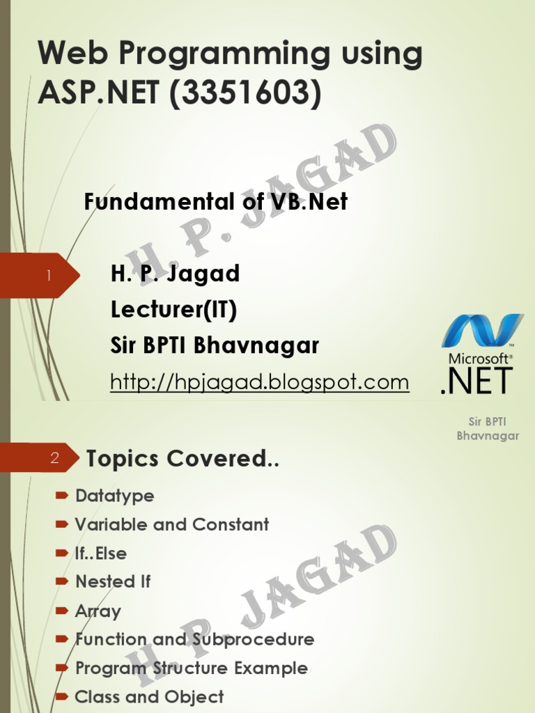 Web Programming Using: H. P. Jagad Lecturer (IT) Sir BPTI Bhavnagar | PDF | Subroutine | Data Type