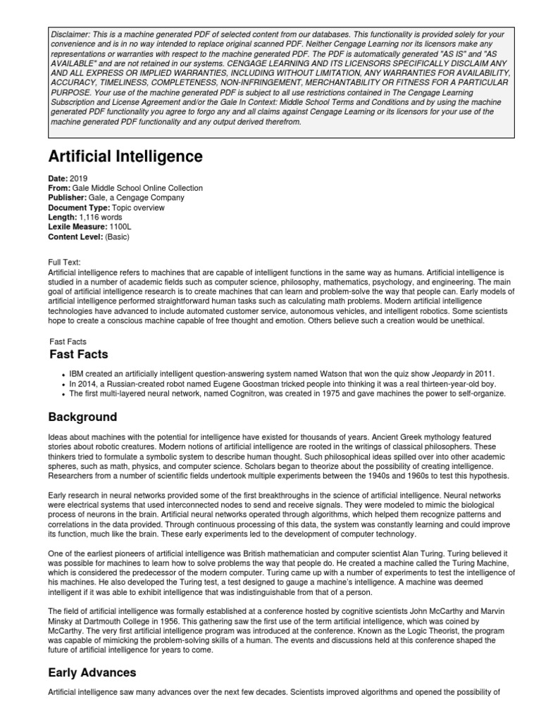 Artificial Intelligence: Fast Facts | PDF | Artificial Intelligence ...