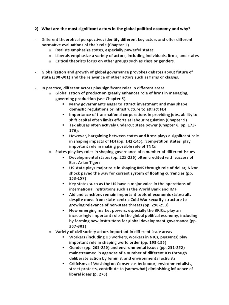 Key Actors in Global Political Economy | PDF | Governance | Globalization