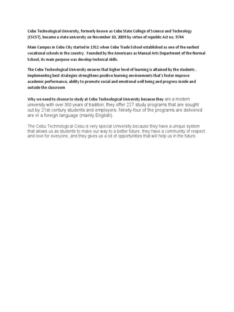 Cebu Technological University | PDF | Career & Growth | Travel